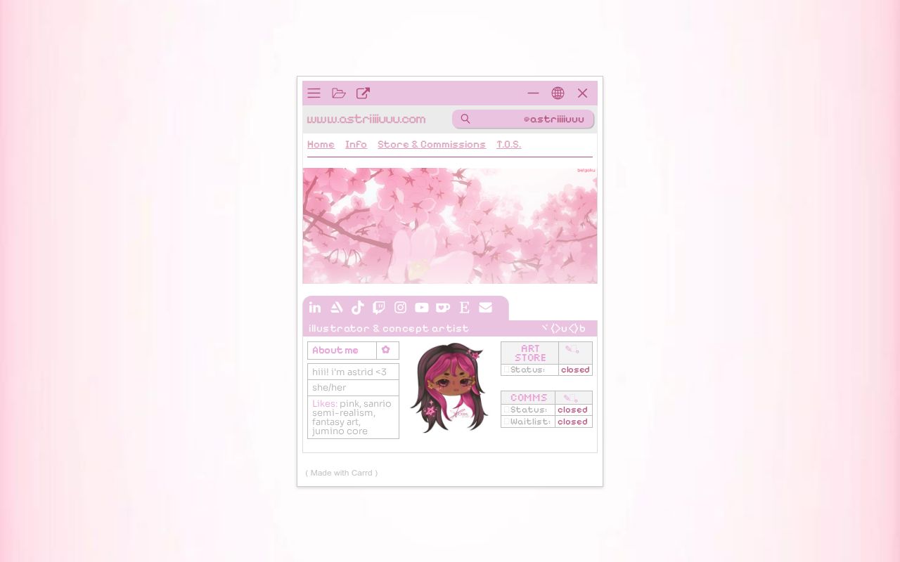 astrid's carrd ° ⋆.ೃ࿔*:･